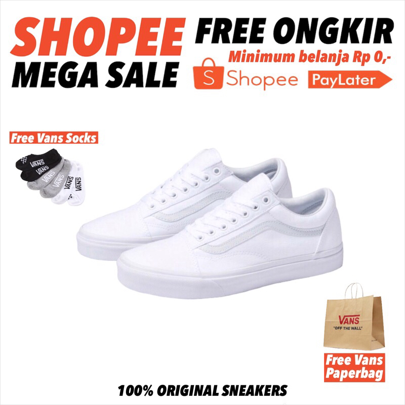 Jual Vans Old Skool All White True White Shopee Indonesia