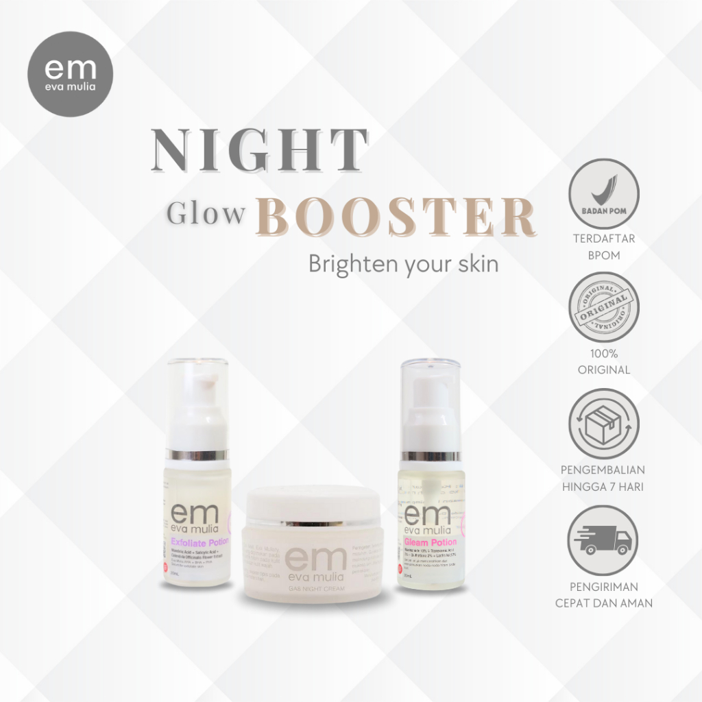 Jual Eva Mulia Night Glow Booster Rangkaian Skincare Di Malam Hari