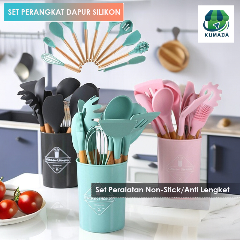 Jual KUMADA Silikon Sekop Spatula 12 Buah Set Non-stick Pan Khusus ...