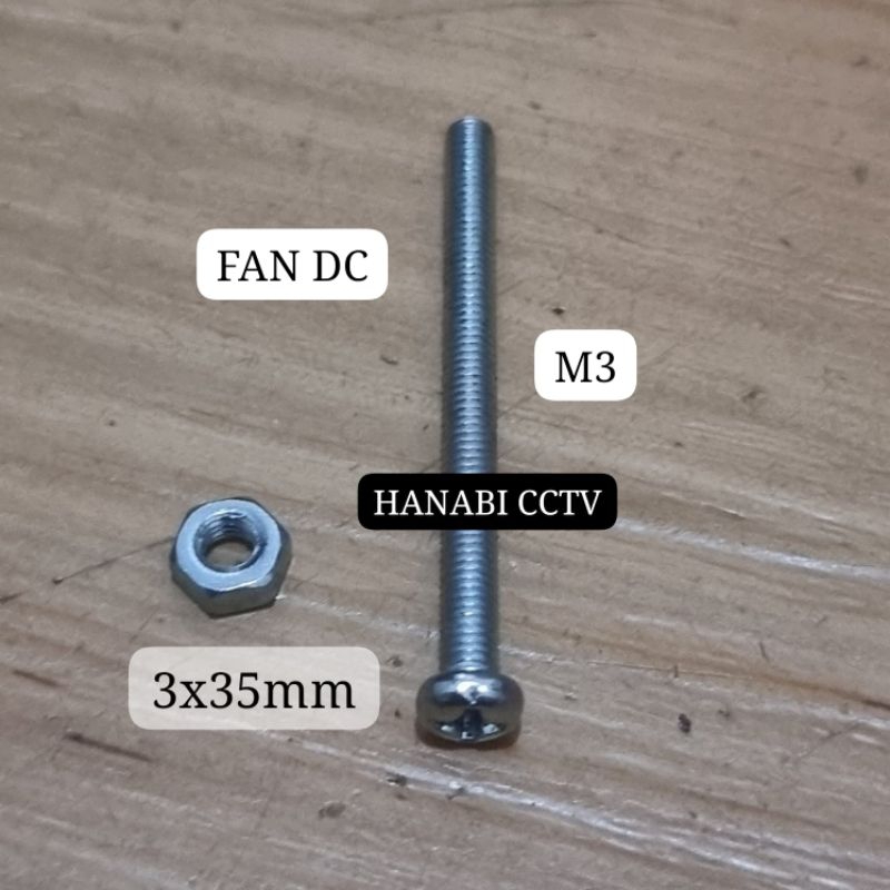 Jual Baut + Mur 3X35mm Baut JP M3 x Panjang 3.5cm Diameter 3mm Baut Fan DC | Shopee Indonesia