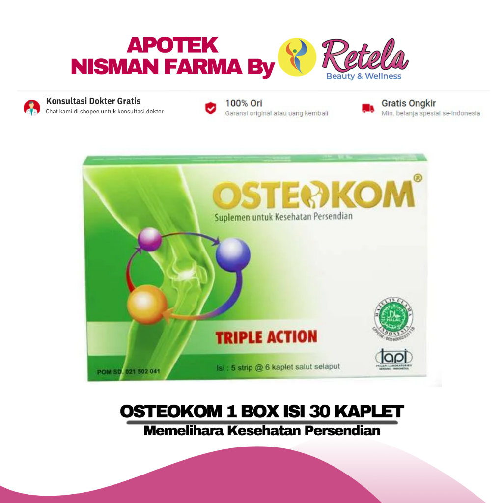 Jual OSTEOKOM 5 STRIP @6 KAPLET ( Memelihara Kesehatan Persendian ...