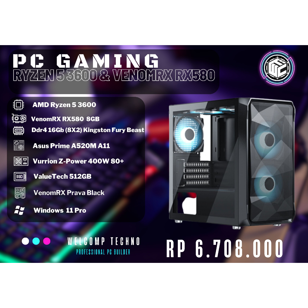 Jual PC Rakitan Komputer Gaming Ryzen 5 3600 / 16Gb (8X2) / 512GB Sata / VenomRX RX580 VGA 8Gb ...