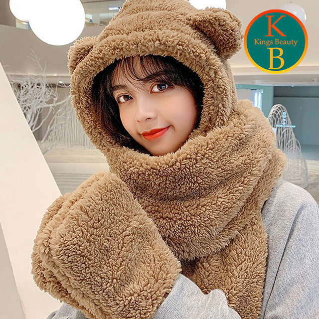 Jual Topi Syal Beruang Jennie / Topi Kupluk Bulu Halus / Hat / Scarf ...