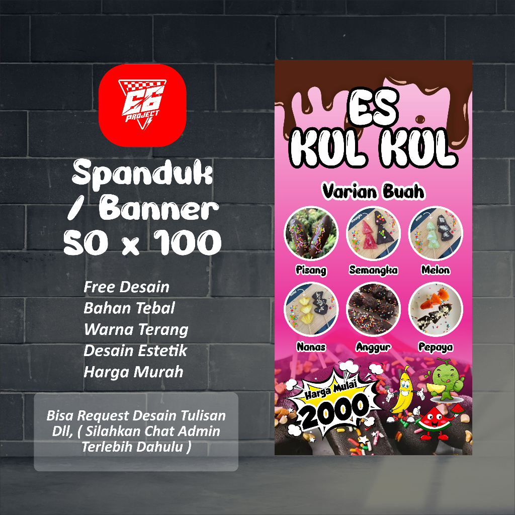 Jual Spanduk/Banner/Backdrop Es Kul Kul Ukuran 100 x 50 | Shopee Indonesia
