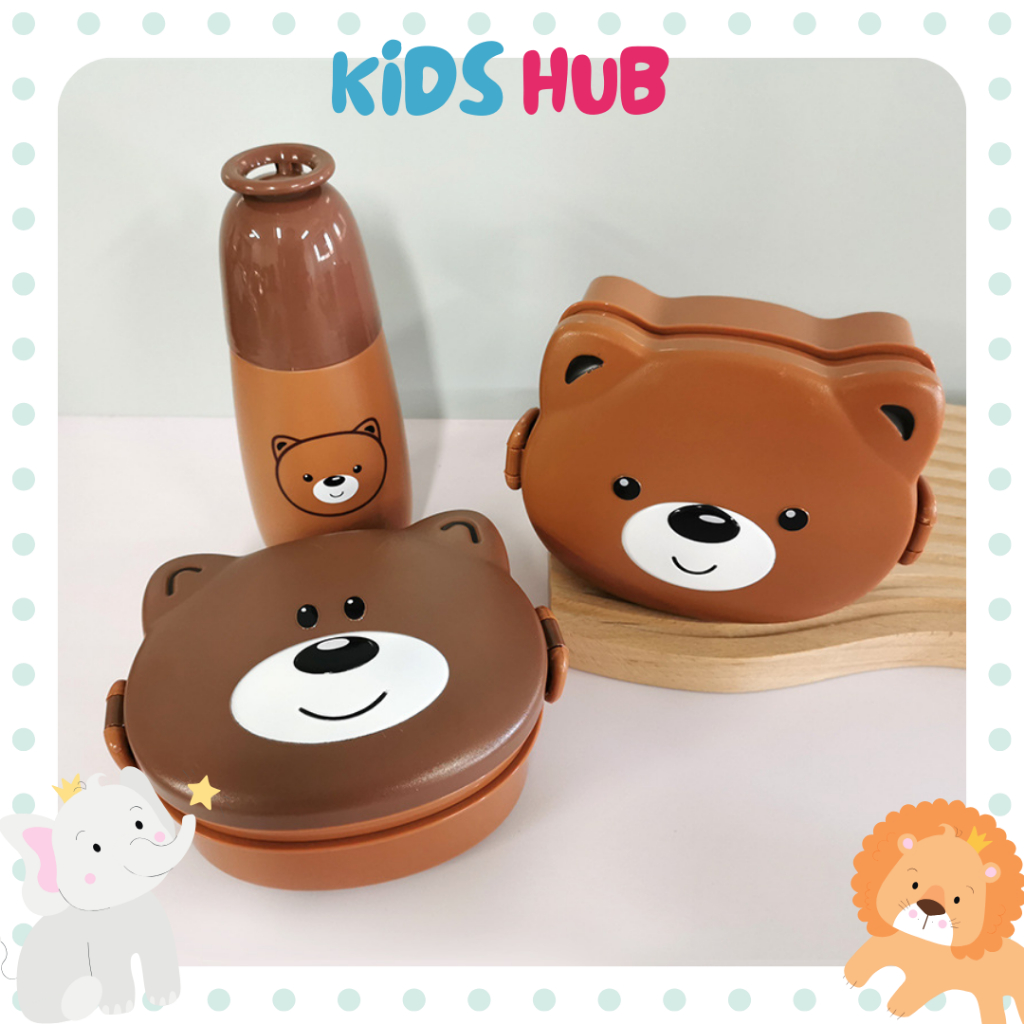 Jual Kotak Makan Set Botol Anak Tempat Makan Anak 2 Susun Lunch Box IMUT Bear Motif Beruang ...