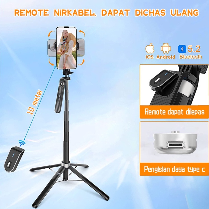 Jual Tongsis Tripod HP Bluetooth Selfie Stick Lipat 1.8Meter Stabilizer ...