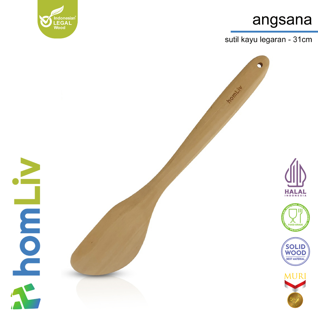 Jual homLiv Sutil Kayu Foodgrade 31 Cm Wood Alat Masak Spatula ...