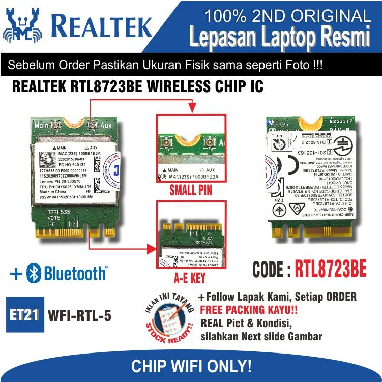 Jual ET21 WFI-RTL-5 WiFi Chip Laptop REALTEK RTL8723BE WIRELESS CHIP IC ...