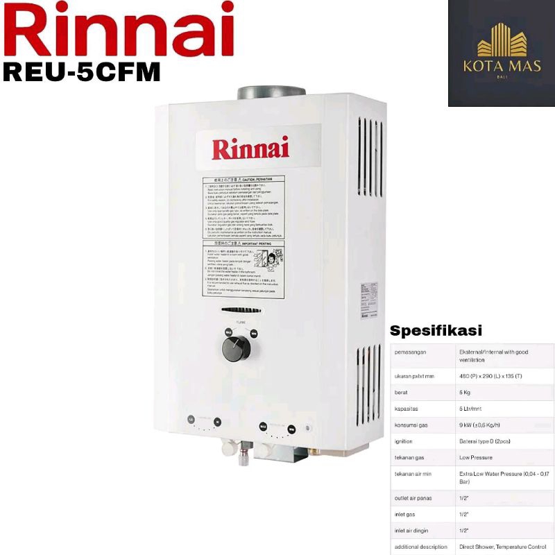 Jual Water Heater Gas Rinnai 5 Liter REU5CFM Pemanas Air Kamar Mandi | Shopee Indonesia