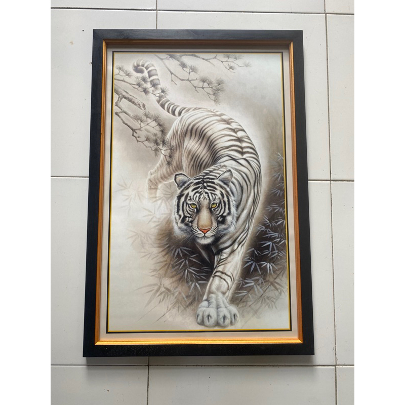 Jual Biasan Dinding jumbo Lukisan Cetak Macan putih plus bingkai uk60cm ...
