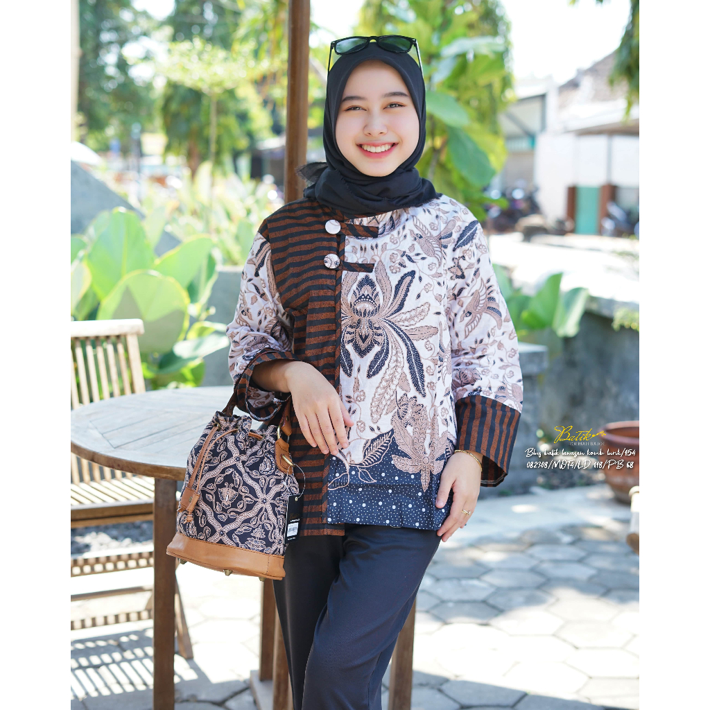 Jual Atasan wanita kombinasi batik lurik 082308 lenganpanjangbatik modern | Shopee Indonesia