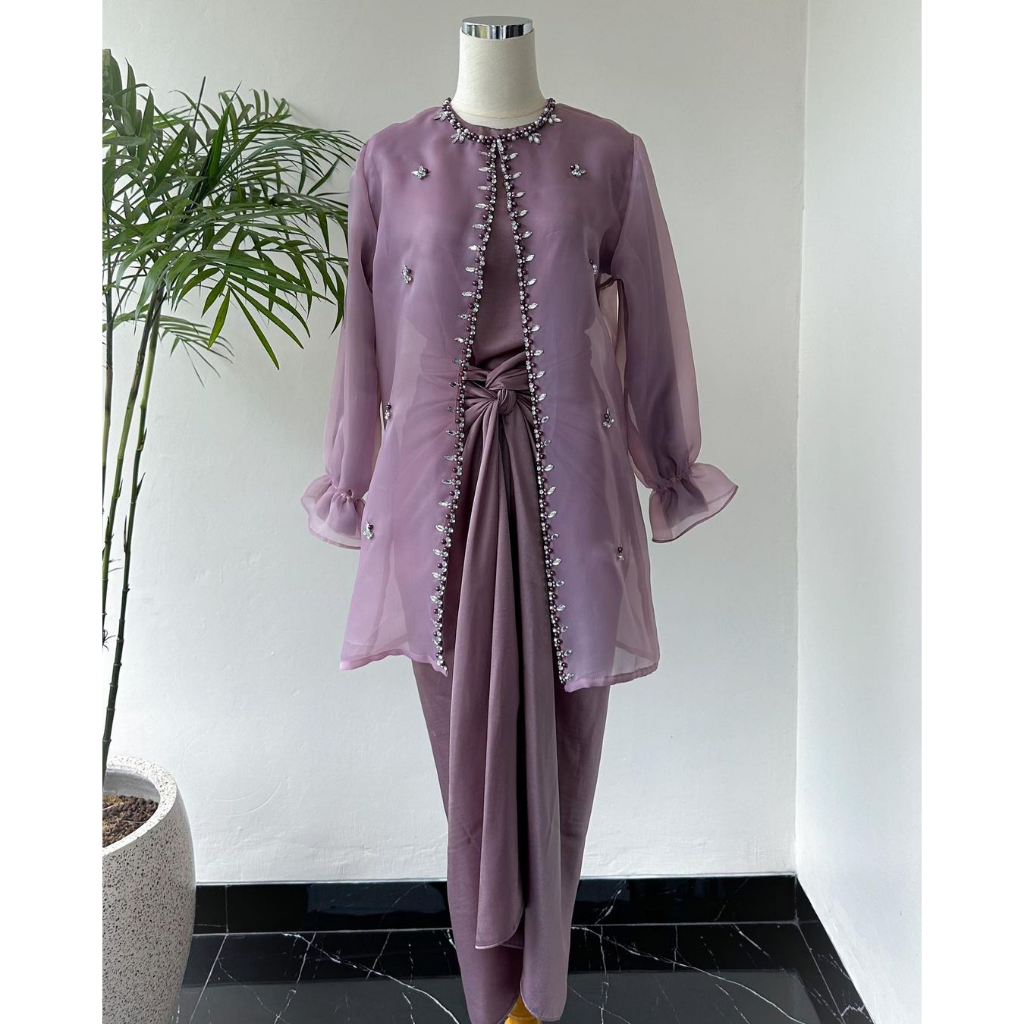 Jual One Set Wanita Kekinian Outer Organza Premium Setelan OOTD Kondangan Rok Lilit Outfit ...