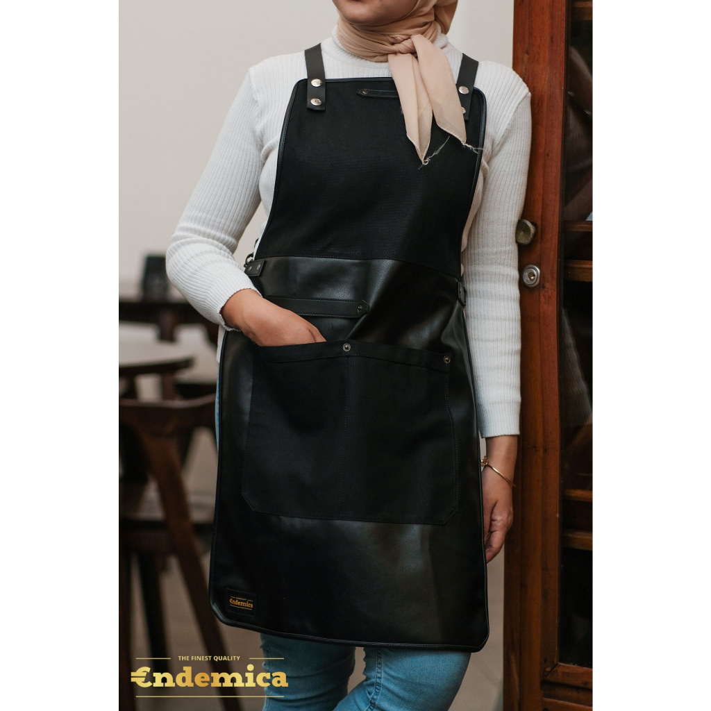 Jual apron barista celemek barbershop celemek koki masak kombinasi ...