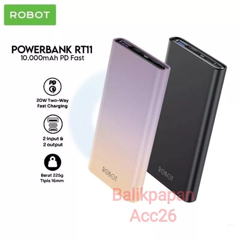 Jual ROBOT PowerBank RT11 Purple Gradient Gradasi 10000 mAh Dual Input Output Slim Original ...