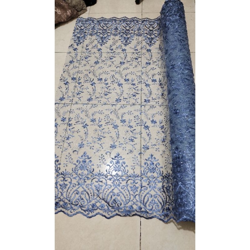 Jual Brokat Tile Khusus Biru Denim, Kain Tulle , Kebaya Tile Denim ...
