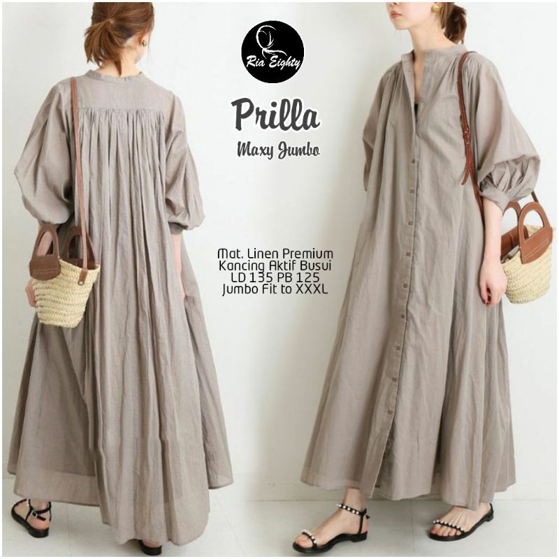 Jual Prilla Maxi Dress Premium Linen Ukuran Jumbo Lengan Balon By Mahli ...