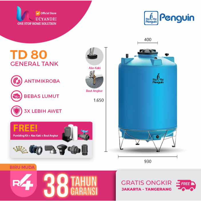 Jual Tangki Air, Toren Air, Tandon Air Penguin TD 80 kap 800 Liter ORI PREMIUM 100% | Shopee ...