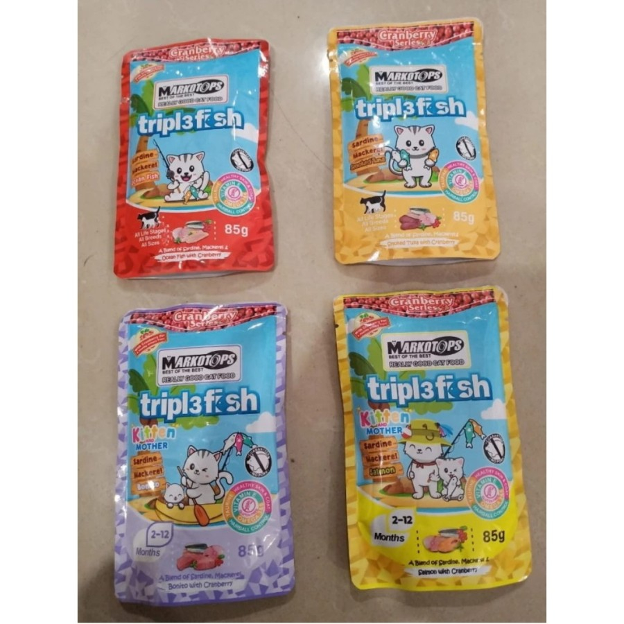 Jual MAKANAN KUCING BASAH MARKOTOPS POUCH TRIPLE FISH 85GR | Shopee ...
