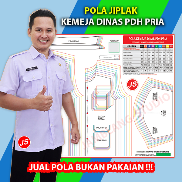 Jual Pola Jiplak Kemeja Dinas PDH Pria [ Pola Baju Jamblang Studio ] | Shopee Indonesia