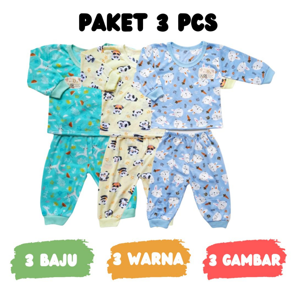 Jual Paket 3 Piyama Anak Fullprint Usia 0-2 Tahun Baju Baby Leticia COD ...
