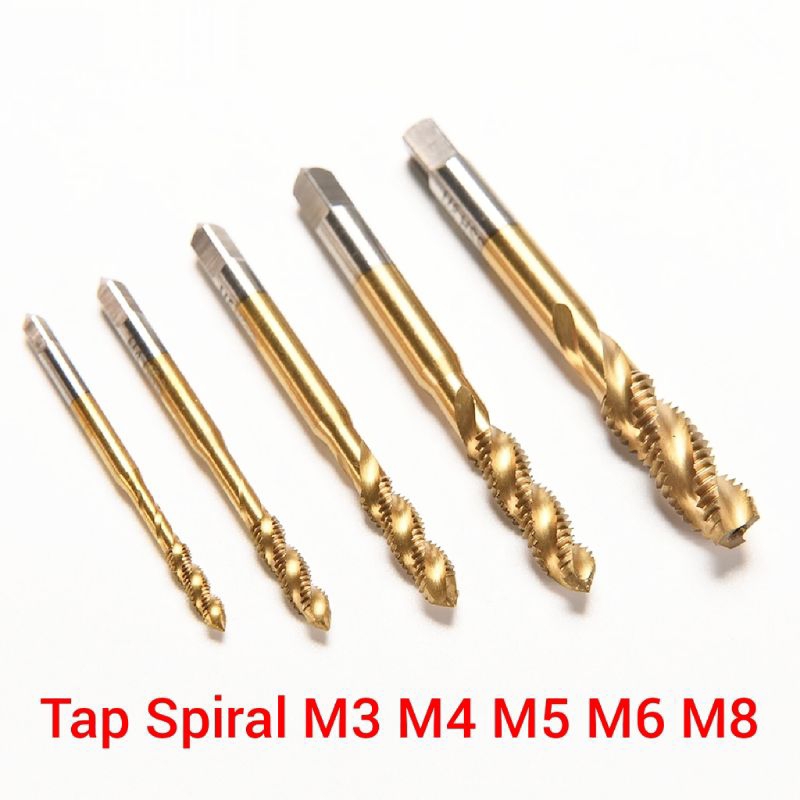 Jual tap spiral tapping mesin M3 M4 M5 M6 M8 hss-e coating kuning cocok ...