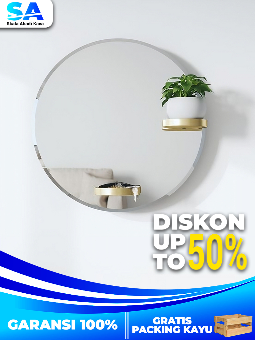 Jual Kaca Cermin 5mm Bulat Bevel Dinding D 40 50 60 70 80cm (BISA ...
