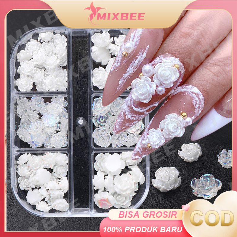 Jual 1 Kotak Bunga Resin Warna Putih Dengan Manik-Manik Emas Untuk ...