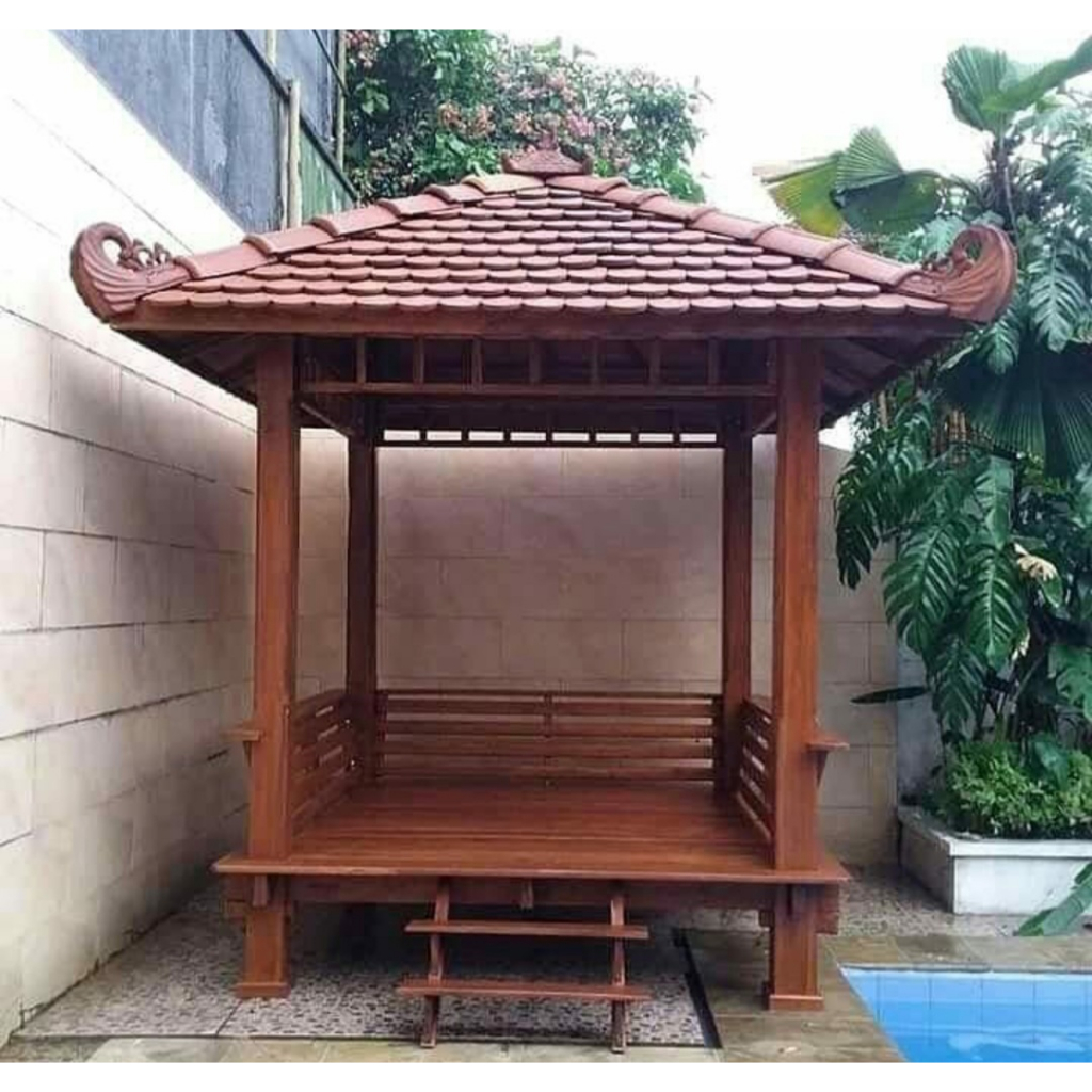 Jual Gazebo Kayu Jati Ukuran 2,5x2,5 Meter Atap Genteng Model Tiang ...