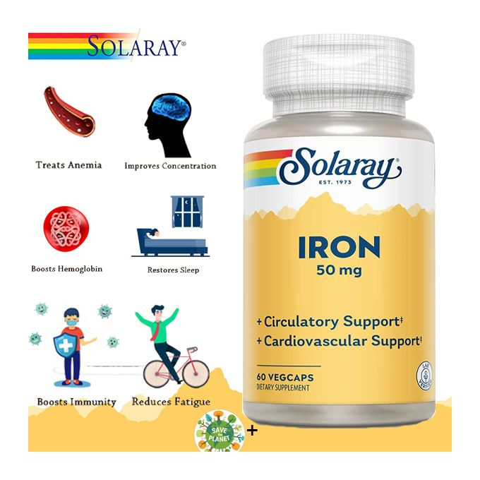 Jual Solaray Iron 50mg 60 vegcaps 50 mg ciculatory, cardiovascular ...