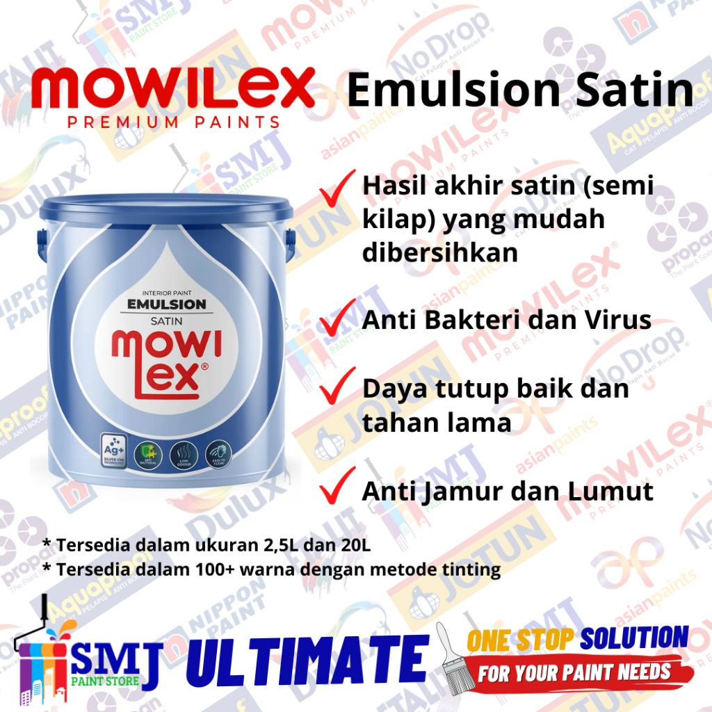 Jual Cat Tembok Interior MOWILEX EMULSION SATIN Warna Tinting 2,5L ...