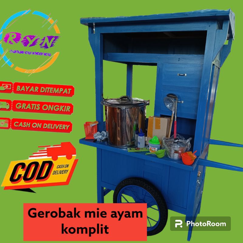 Jual gerobak mie ayam komplit warna biru | Shopee Indonesia