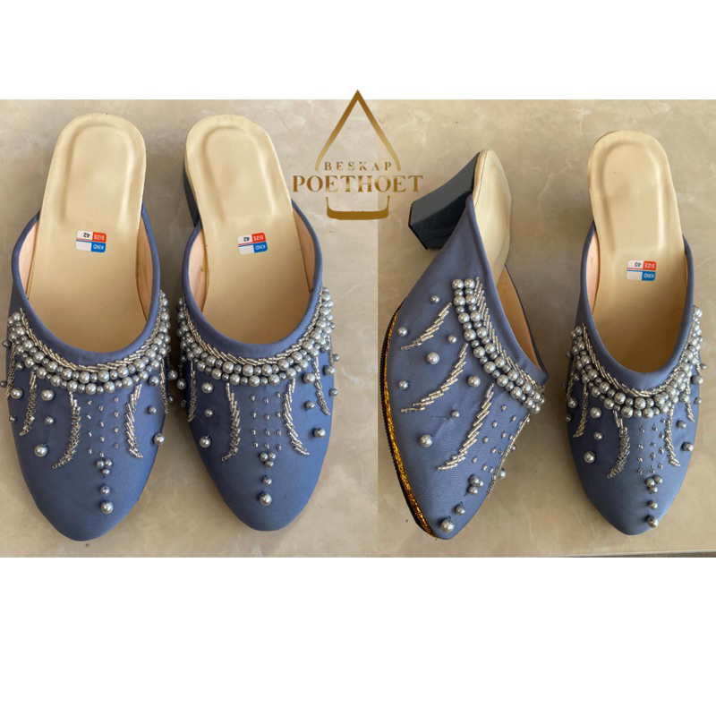 Jual selop sendal sepatu pengantin pria dan wanita jawa payet biru ...