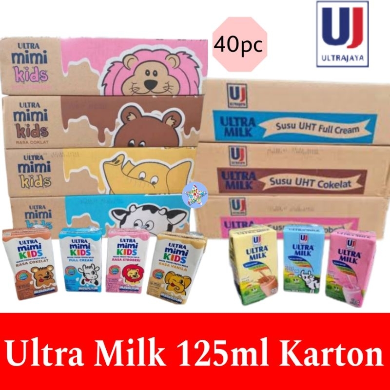 Jual Ultra milk mimi karton Coklat/Strawberry 125 ml isi 40 pcs | Shopee Indonesia