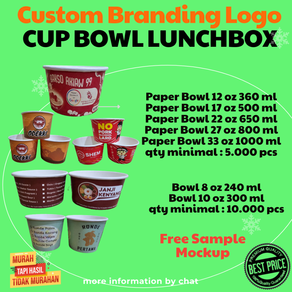 Jual Paper Bowl Mangkok Kertas Custom Design 240 ml 300 ml 360 ml 500ml ...