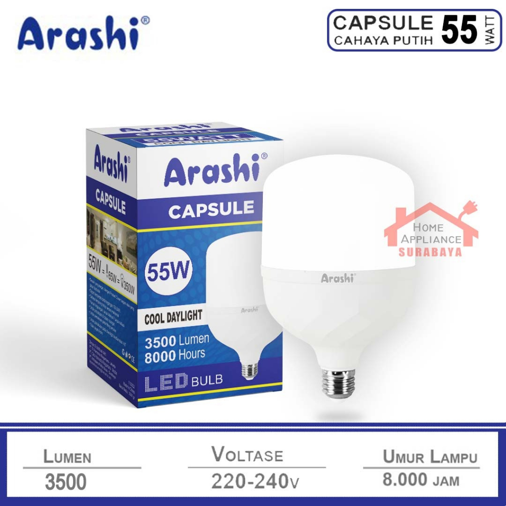 Jual ARASHI Lampu LED Capsule 5W 10W 15W 30W 45W 55W 60W Cahaya Putih 6500K | Shopee Indonesia