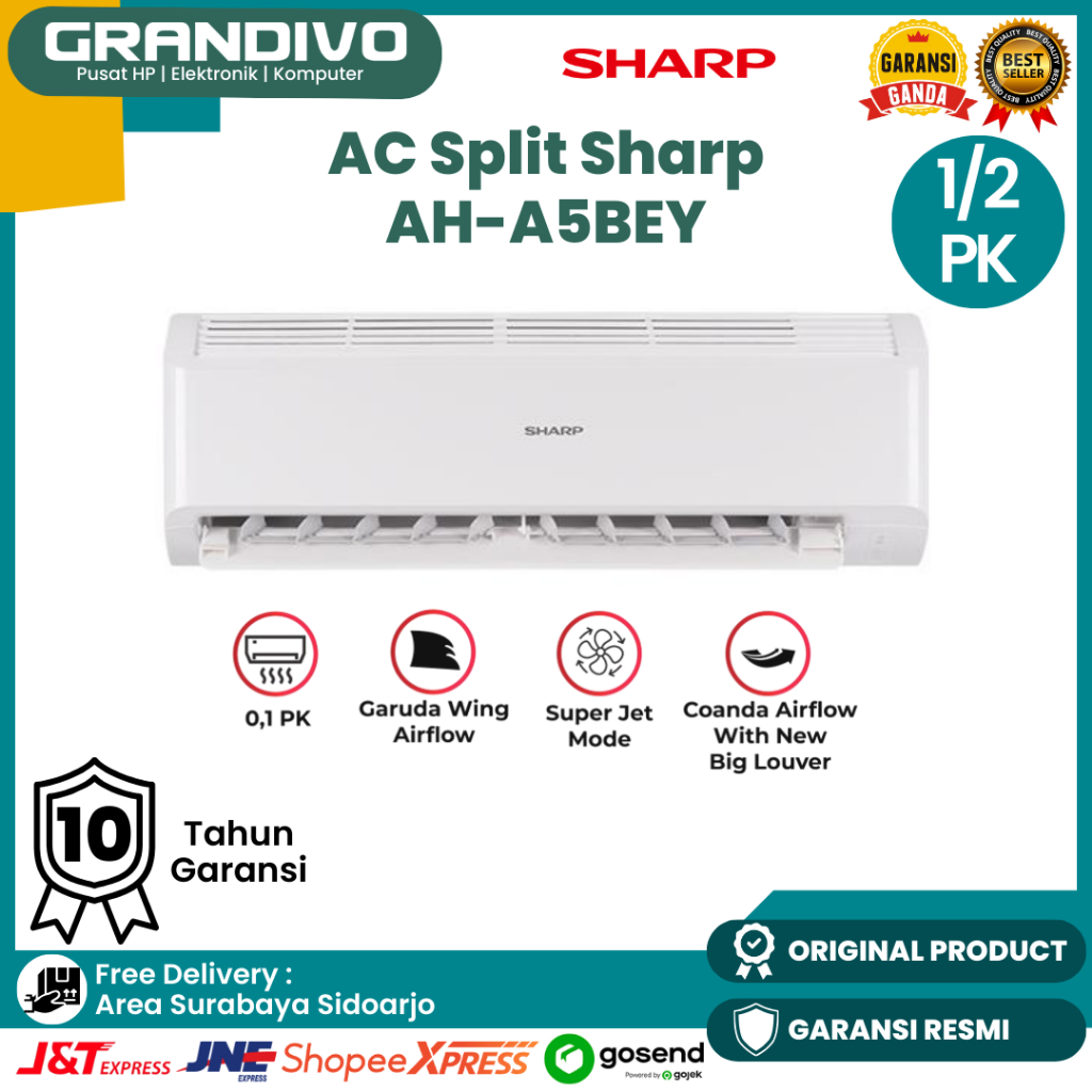 Jual AC Split Sharp 1/2PK AH A5BEY Low Watt Superjet Sleep Mode Garansi Sharp - Grandivo ...