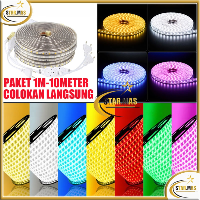 Jual PAKET Lampu Led Strip Selang 5050 1M-2M-3M-5M-8M-10Meter (lampu strip+ Soket+tutup )5050 ...