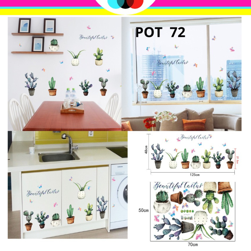 Jual WALL STICKER STIKER SETIKER WALLSTICKER DINDING GAMBAR MOTIF POT 72 KAKTUS PINK TEMPELAN ...