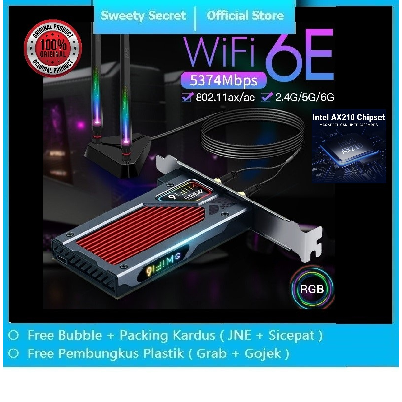 Jual Wifi 6E Intel AX210 Wireless Adapter BT 5.3 PCIe RGB AXE3000 PRO ...