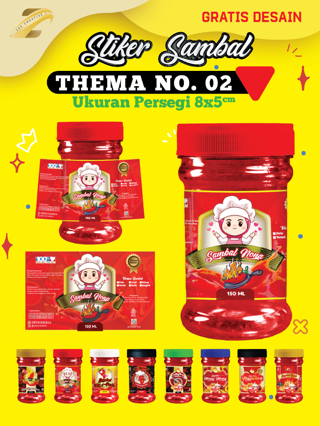 Jual Cetak Stiker Sambal Label Toples Botol Kemasan 150 gram Bisa ...