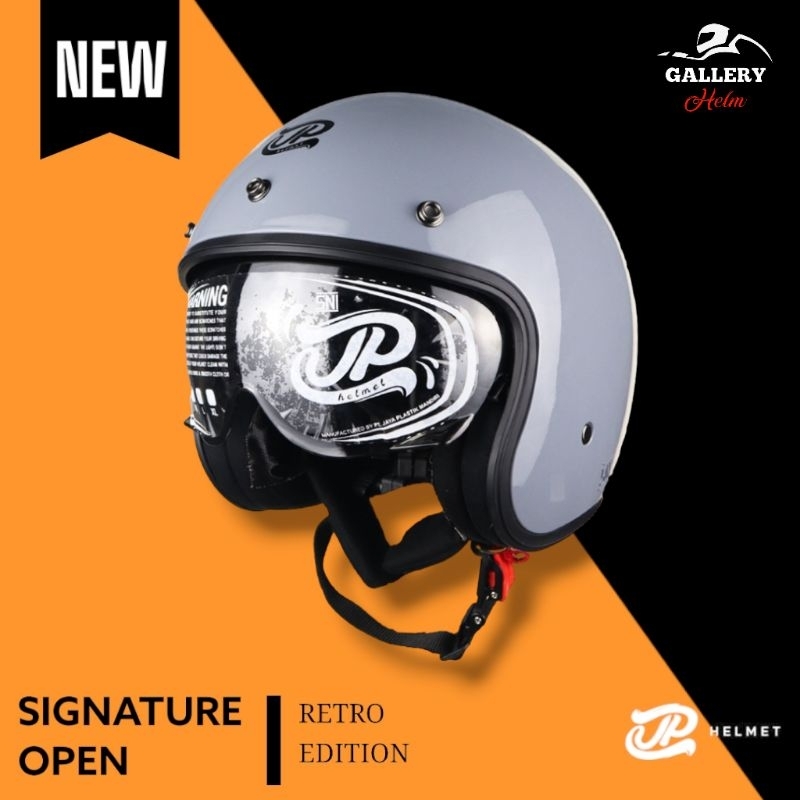 Jual Helm Retro JP Signature Open Solid GREY GLOSSY Helm Half Face SNI ...