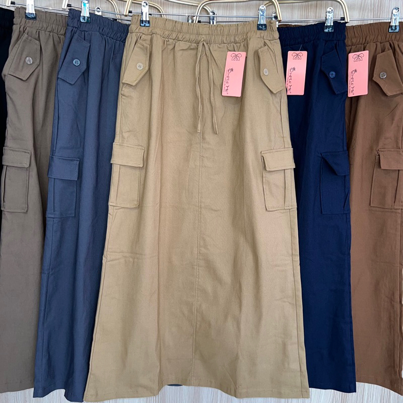 Jual ROK PANJANG CARGO / ROK CARGO PREMIUM KATUN TEBAL STRETCH | Shopee ...