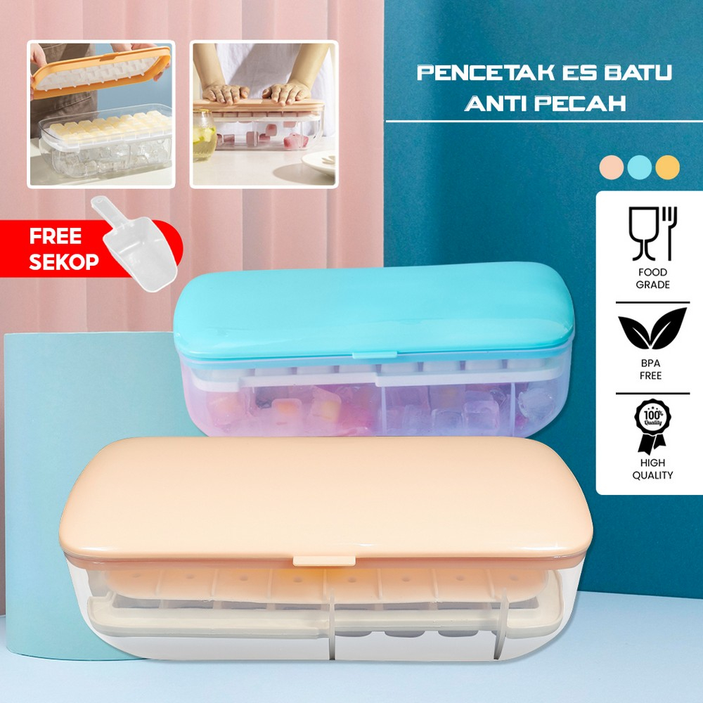 Jual Cetakan Es Batu Mode Tekan Press Dengan Wadah Free Sendok Plastik ...