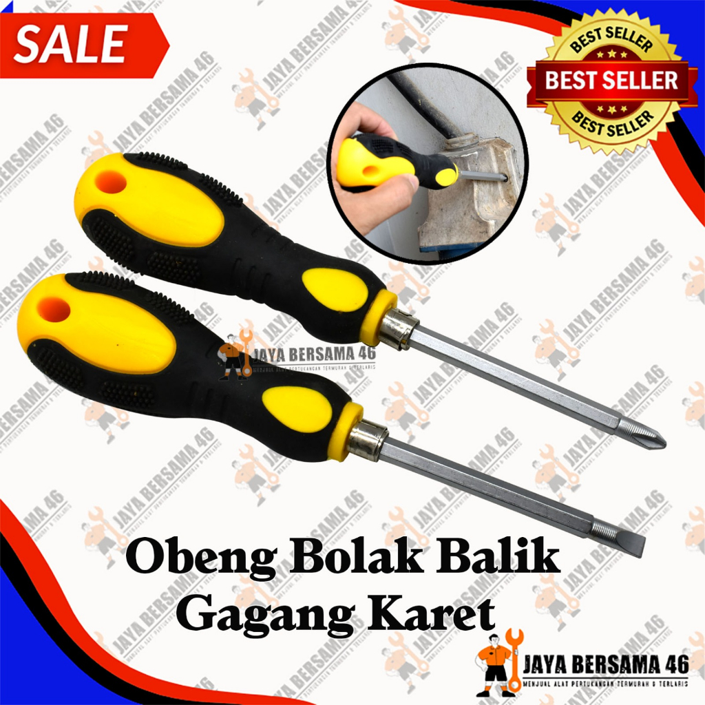 Jual OBENG BOLAK BALIK GAGANG KARET / OBENG PLUS MINUS 2 WAY MAGNET GAGANG KARET / OBENG KARET ...