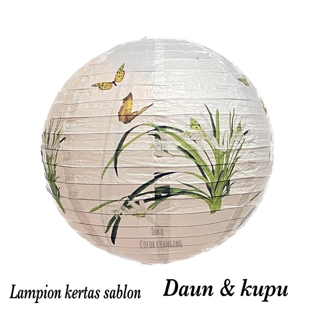 Jual lampion bulat sablon daun & kupu lampion dekorasi 40 cm kertas ...