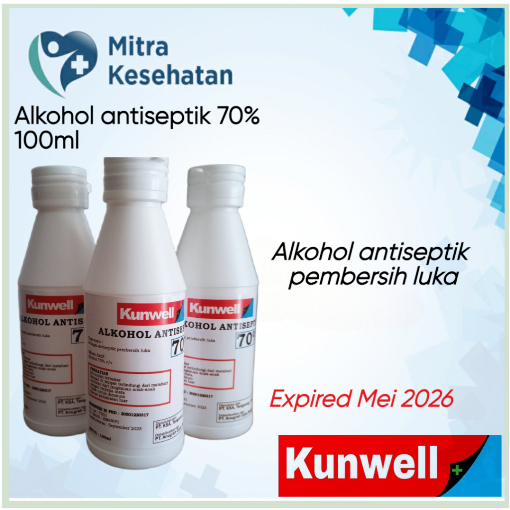 Jual Alkohol 70% Kunwell 100 Ml Antiseptik Alcohol Alkohol 70% 100ml ...