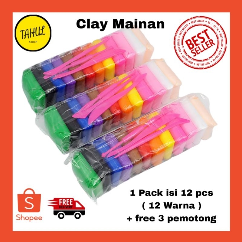 Jual 1 Pack (12 Pcs) !!! Clay Mainan Anak / Slime bantal / Clay dough ...