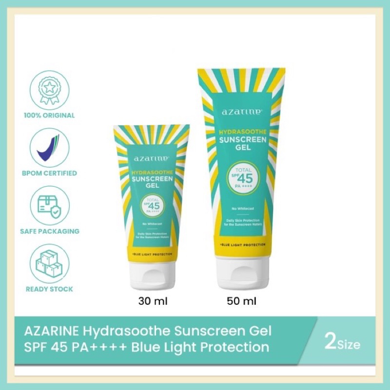 Jual Azarine Hydrasoothe Sunscreen Gel SPF 45++++ 50ml | Shopee Indonesia