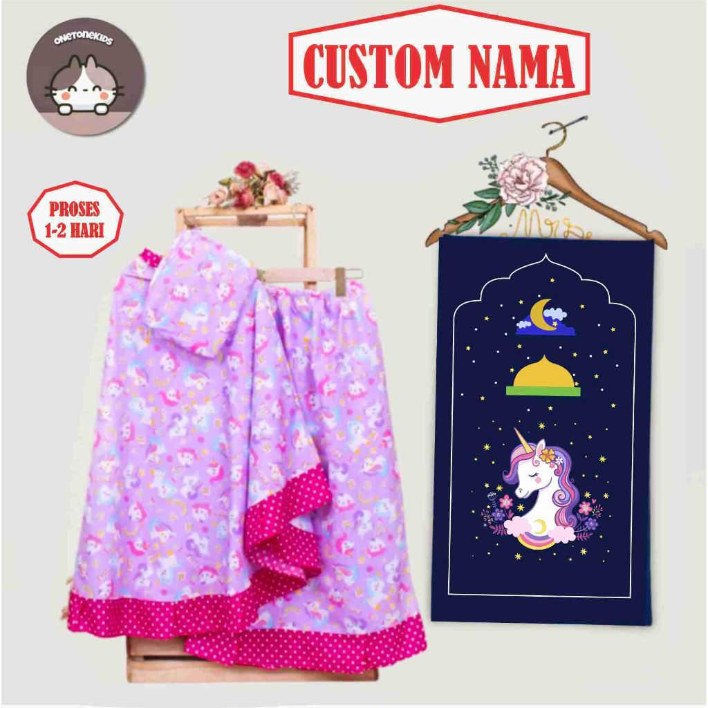 Jual (CUSTOM NAMA BORDIR / TULIS DI PESAN) Set Mukenah Anak + Sajadah 1 ...