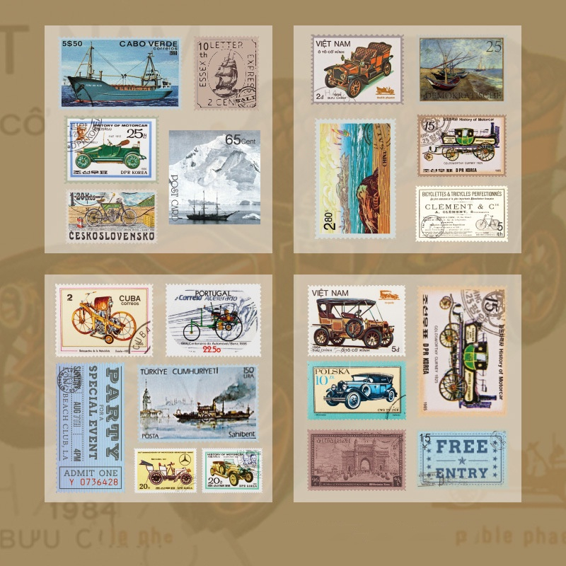 Jual 4 Lembar Stiker Model Perangko Vintage Stamp Sticker untuk ...